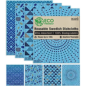 Eparé Swedish Dish Cloths & Cellulose Sponge Cloth - 8 Pack Blue Reusable Dish Cloth - Disposable Dish Cloths for Washing Dishes - Washable Swedish Dish Clothes - Sponge Cloths Kitchen Reusable