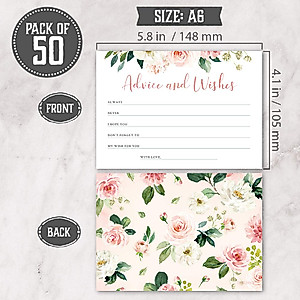 Set of 50 Advice and Wishes Cards - Double Sided Floral Cards, Perfect for the Bride and Groom, Baby Shower, Bridal Shower, Wedding Shower, Graduation Party, Retirement Party, Anniversary