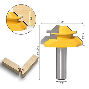 Lock Miter 45 Degree Joint Router Bits + 2Pcs Tongue and Groove Set [1/2-Inch Shank], APLUS 45° Lock Mitre Glue Joint Router Bit + Router Bit Set 3 Teeth T Shape, Wood Milling Cutter Woodworking Tool