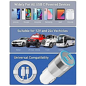 iPhone Car Charger [Apple MFi Certified],HOSOW 40W USB C Car Charger Dual Port PD Fast Charging Car Adapter with 2x Type C to Lightning Cable for iPhone 14 13 12 Pro Max/Mini/11/XS/XR/X/8 Plus/iPad/SE