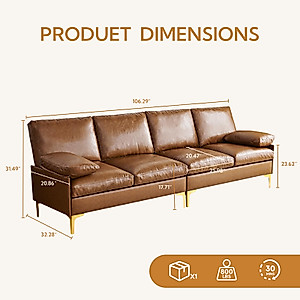 Atopston 106" Sectional Sofa Couch, Mid-Century Modern Decor 4 Seater Sofa, Sectional Sofa Bed for Bedroom Apartment Office, Caramel