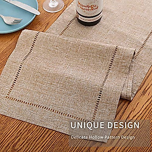 Tosewever Decorative Linen Table Runner Farmhouse Style Tabletop Collection 14 x 72 Inches Table Runners for Everyday Dining Wedding Party Holiday Home Decor (14" x 72", Light Coffee/Straight)
