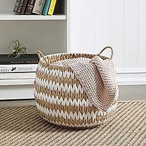 Motifeur Water Hyacinth and Paper Handwoven Basket (Assorted Set of 3, Beige and White)