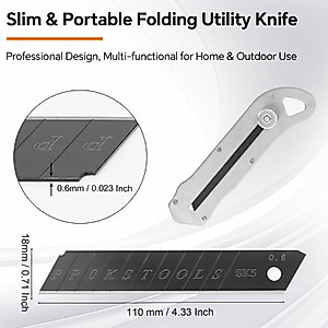 Harita Utility Knife Box Cutter Stainless Steel Handle, Adjustable blades length Blackened Heavy Duty Rust Resistance with 10 Pcs SK5 Blades DIY office for Craftman men and women,(Silver)