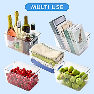 JollyPack 4 Pack Clear Plastic Storage Bins, Pantry Organizers and Storage with Handles, Clear Storage Containers for Fridge, Kitchen, Cabinet, Bathroom and Office