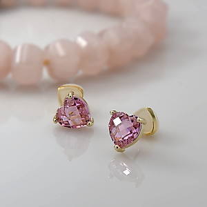 Liz Kol Pink Heart Earrings for Women, Gold Stud Earrings with Sterling Silver Post Jewelry Gifts