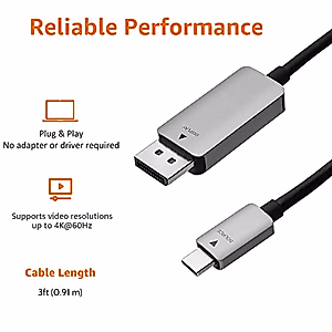 AmazonBasics Aluminum USB-C to DisplayPort Cable - 3-Foot - Amazon Vine