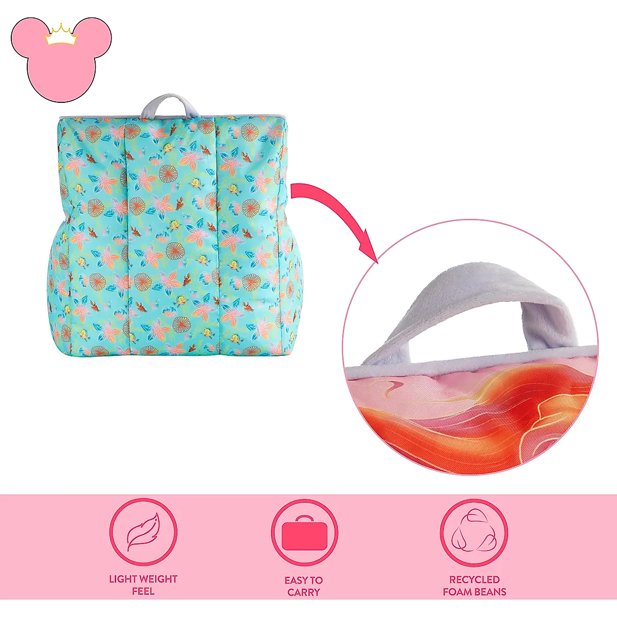 Idea Nuova Disney Little Mermaid Kids and Toddler Canvas Bean Bag Chair with Piping & Top Carry Handle