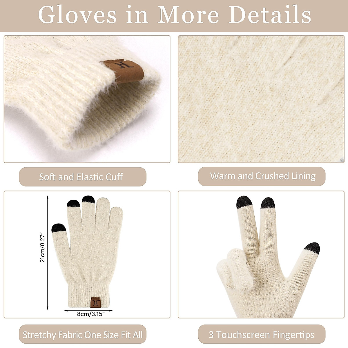 Womens Winter Warm Knit Beanie Hat Touchscreen Gloves Long Neck Scarf Set with Fleece Lined Skull Caps Gifts for Women Men