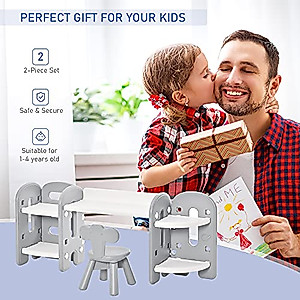 Qaba Kids Table and Chair Set, Activity Desk with Bookshelf & Storage for Study, Activities, Arts, or Crafts, Grey and White