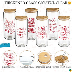 Rtteri 6 Pcs Teacher Gifts Teacher Appreciation Gifts Teacher Glass Cups 20 oz Drinking Glasses Glass Tumbler with Straw and Lid and Brushes Teacher Tumbler for Women