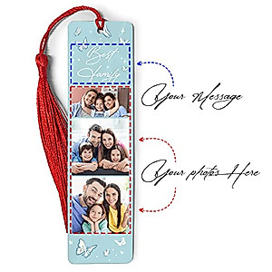 Generic Personalized Bookmark, Customized Family Photo Poster, Picture Frame Bookmarks with Text Message, Design Your Own Marker Ornament Ruler, Gifts for Mom Dad Kids Book Lover On Birthday