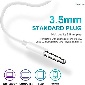 DZHJKIO Earbuds Wired in Ear Earphones Headphones with Microphone and Remote Noise Isolating, Stereo Pure Sound and Powerful Bass Fits All 3.5mm Interface Device (White)