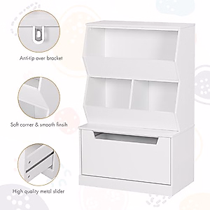 UTEX Kids Toy Storage Organizer, Bookshelf for Kids and Bookcase with Drawer, Children Open Storage Cubby for Kids Room Playroom Nursery White