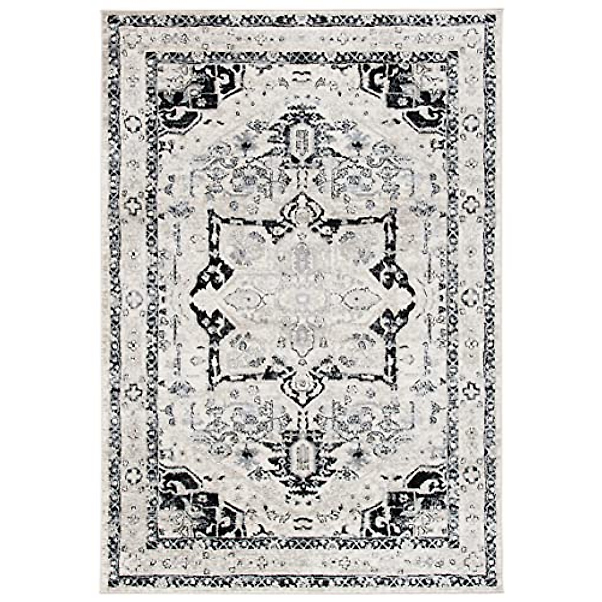 SAFAVIEH Brentwood Collection 4' x 6' Ivory/Black BNT852A Medallion Distressed Non-Shedding Entryway Living Room Foyer Bedroom Accent Rug