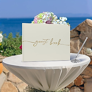 LSSH GmbH Guest Book - Elegant Wedding Guest Book with 100 Blank Pages, Baby Shower, Birthday, Graduation and Special Events -Wedding Sign in, Photos (Beige)