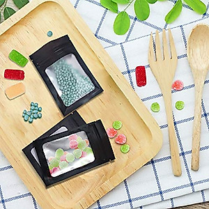 STUs 100 Pack Smell Proof Bags - 3 x 4.7 Inch Resealable Mylar Bags with Clear Window Foil Pouch Bag Flat Bag Matte Black
