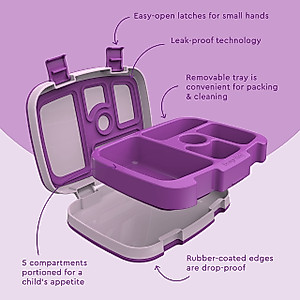 Bentgo® Kids Bento-Style 5-Compartment Lunch Box - Ideal Portion Sizes for Ages 3 to 7 - Leak-Proof, Drop-Proof, Dishwasher Safe, BPA-Free, & Made with Food-Safe Materials (Purple)