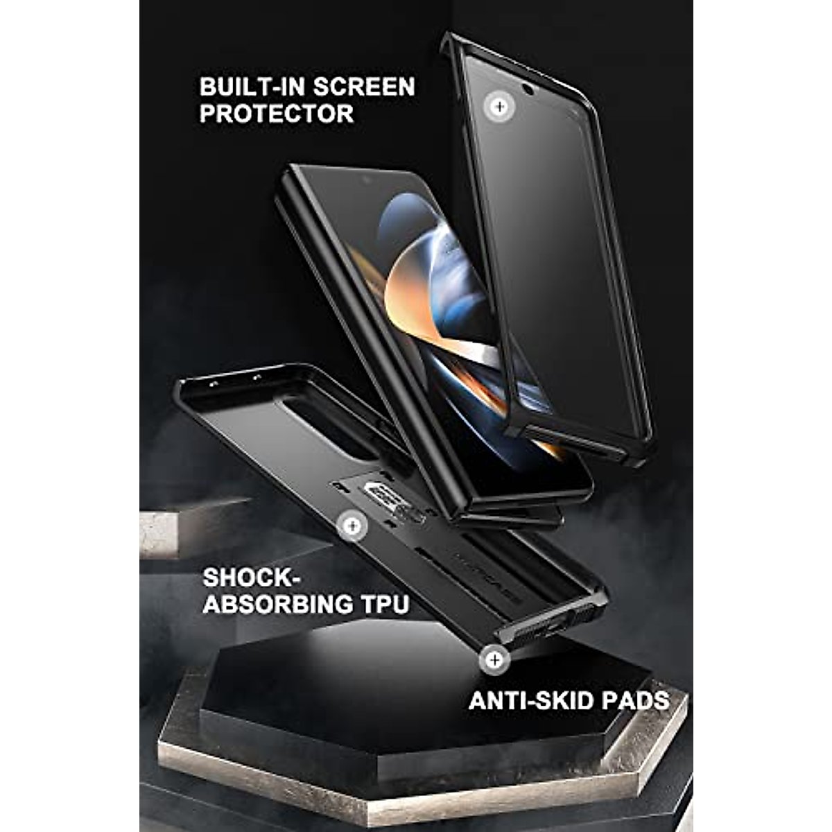 SUPCASE Unicorn Beetle Case for Galaxy Z Fold 4 5G (2022), [Rugged Belt Clip] Shockproof Protective Case with Built-in Screen Protector & Kickstand (Black)