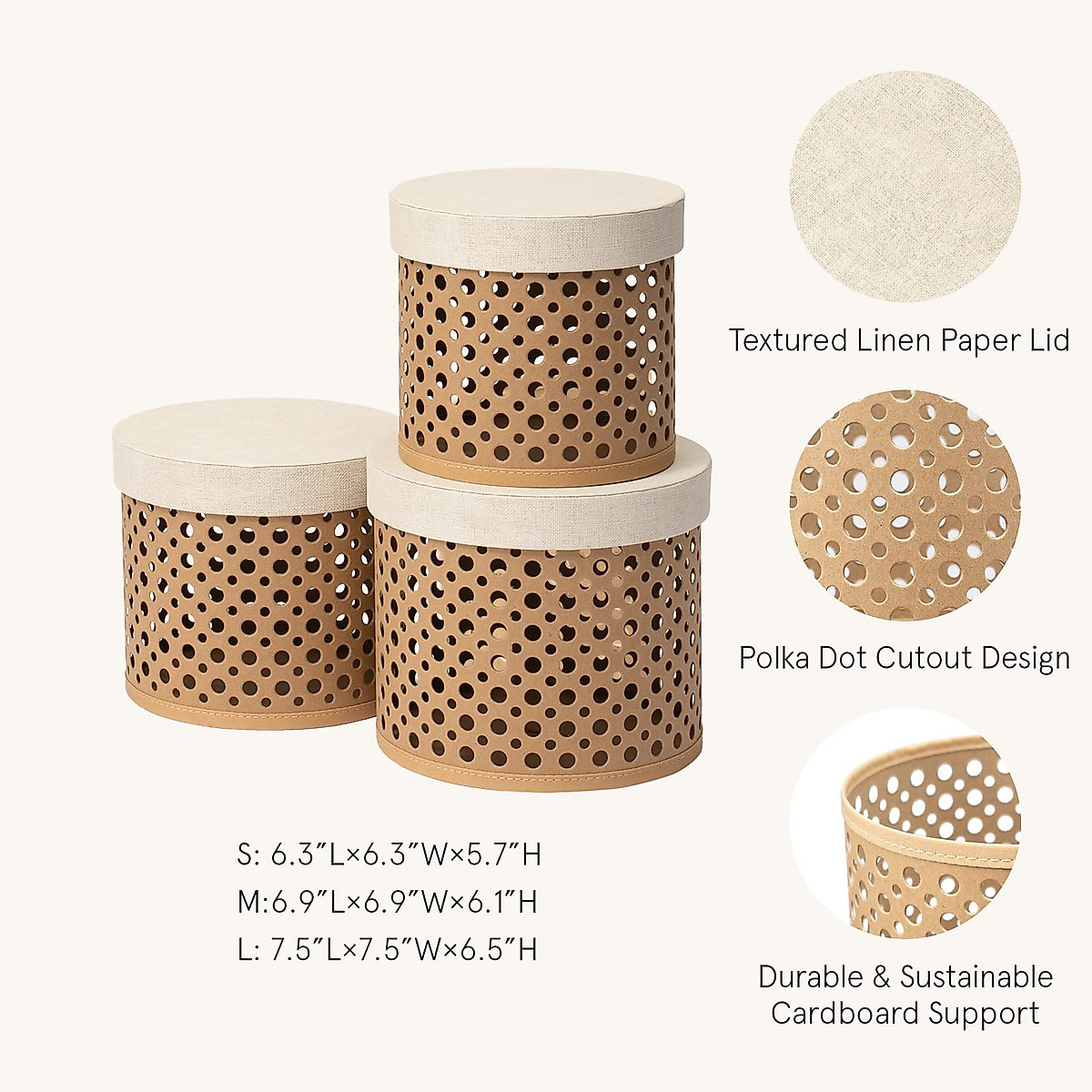 LA JOLIE MUSE Decorative Round Storage Boxes Set of 3, Polka Dot Cutout ...