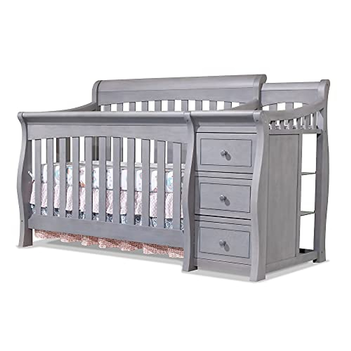 Sorelle Furniture Princeton Elite Crib and Changer Classic -in- Convertible Diaper Changing Table Made of Pine Wood Non-Toxic Wooden Baby Bed Toddler Childs Daybed Full-Size Nursery - Weathered Grey