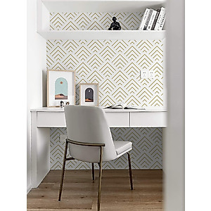 Heroad Peel and Stick Wallpaper Geometric Wallpaper Gold and White Contact Paper Self Adhesive Removable Wallpaper for Cabinets Walls Countertop Waterproof Thicken Vinyl 78.7"x17.3"