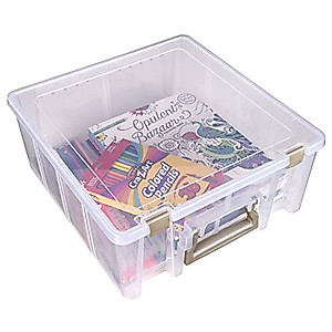 ArtBin 6990ZZ Super Satchel Double Deep 3-Pack, Portable Art & Craft Organizers with Handles, [3] Plastic Storage Cases, Clear & Gold