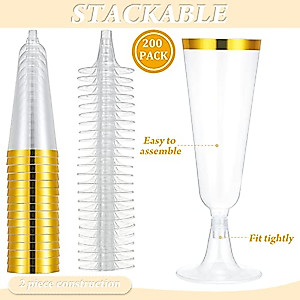 CHENGU 200 Pack Champagne Flutes Plastic 5 Oz Plastic Wine Glasses Plastic Toasting Champagne Flutes for Wedding Party Disposable Plastic Champagne Glasses Cocktail Cups for Celebration (Gold)