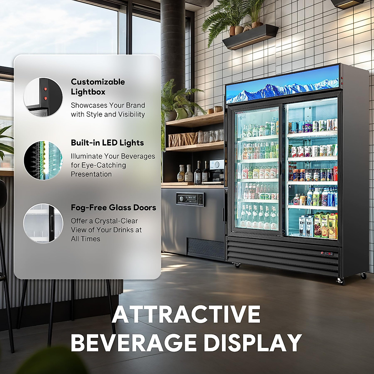 Wilprep Commercial Display Refrigerator, 35.1 cu ft 2 Sliding Door Merchandiser Refrigerator with LED Lights, 52.4 in Upright Beverage Cooler for Restaurant Retail Stores, ETL & ETL Sanitation Listed