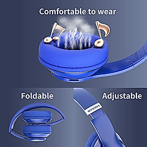 Wireless Bluetooth Headphones Over-Ear, 60H Playtime Foldable Lightweight and Wired Stereo Deep Bass Headset HiFi Stereo Sound with 6 EQ Modes, Micro SD/TF, FM, for Travel Work Laptop PC Cellphone