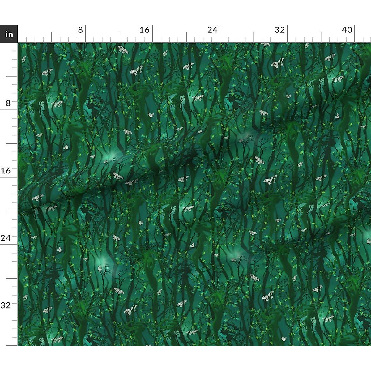 Spoonflower Fabric - Wood Green Leaves Butterflies Forest Trees Fantasy Emerald Vines Printed on Petal Signature Cotton Fabric by The Yard - Sewing Quilting Apparel Crafts Decor