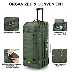 Gonex Rolling Duffle Bag with Wheels, 100L Water Repellent Large Wheeled Travel Duffel Luggage with Rollers 33 inch, Olive Green