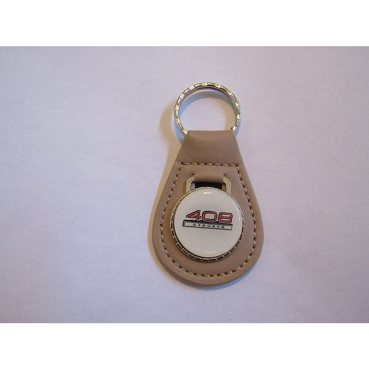 408 STROKER EMBLEM LOGO LEATHER KEYCHAIN - BEIGE