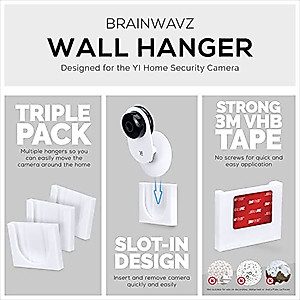 Wall Mount for YI Home (3 Pack) Security Camera - Adhesive Holder, No Hassle Bracket, Strong 3M VHB Tape, No Screws, No Mess Install (White) by Brainwavz