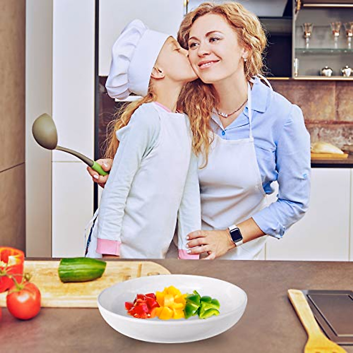 Melamine Pasta Bowls / Shallow Salad Bowls / Plastic Dinner Deep Plates (9 Inches,30 Oz,Set of 4,White) – Dishwasher Safe, Unbreakable, Reusable & BPA Free - Kids, Toddlers, Children, Adults & Elderly