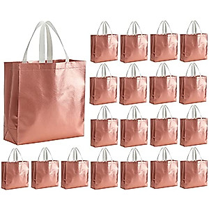 Tosnail 20 Pack Large Reusable Grocery Bags Shopping Tote Bag with Handle Present Bag Gift Bag for Weddings, Birthdays, Party, Event - Rose Gold