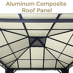 Walnut 10 Ft. X 10 Ft. Metal Outdoor Patio Gazebo with Insulated Double-Roof Hardtop and Netting