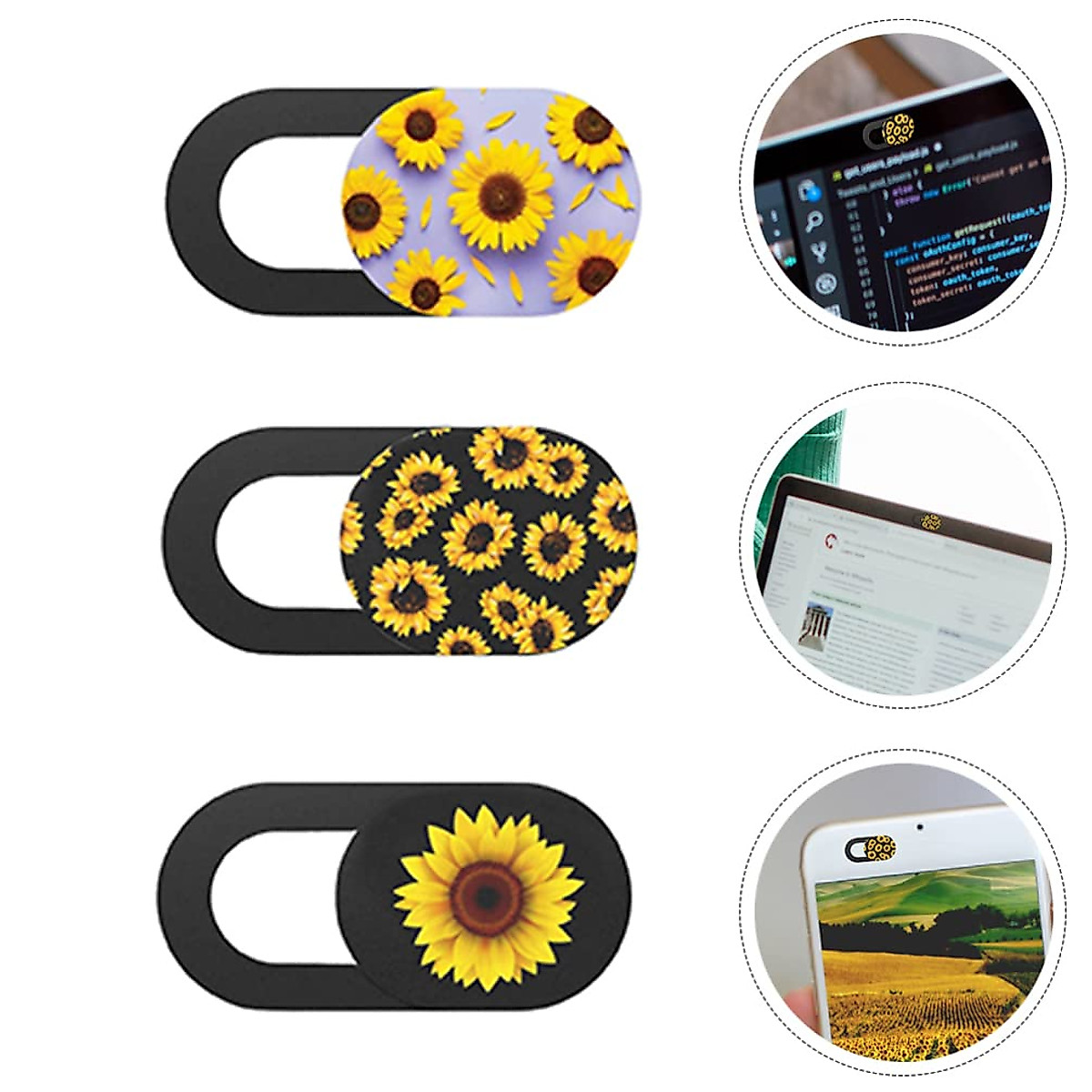 SOLUSTRE 15 pcs Camera Cover tableta Tablet Laptop Cartoon Slides Sunflower Printed Lens Cover Webcam Cover Slide Cartoon Webcam Cover Privacy Lens Cover Computer Lens Cover Desktop abs