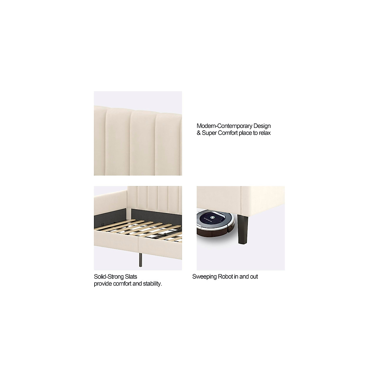 GDFStudio Twin Size Upholstered Daybed, Futon Sofa Bed Ribbed Tufted Backrest Lavish Modern Design, Couch Bed Frame for Bedroom Living & Guest Room Apartment - Beige Velvet