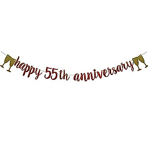 Happy 55TH Anniversary Banner Rose Gold Paper Glitter Party Decorations For 55TH Wedding Anniversary Party Supplies Letters Rose Gold ZHAOFEIHN