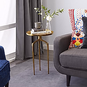 Deco 79 Aluminum Round Accent Table with 3 Tripod Legs, 16" x 16" x 25", Gold
