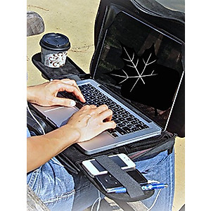 Portable Laptop Lap Desk & Sleeve in One | TaboLap Computer Sleeve Convertible to a Non-Slip LapDesk w/a Bottle Cup Holder & 2 Retractable Trays to Left/Right | 13 Inches | Black Neoprene