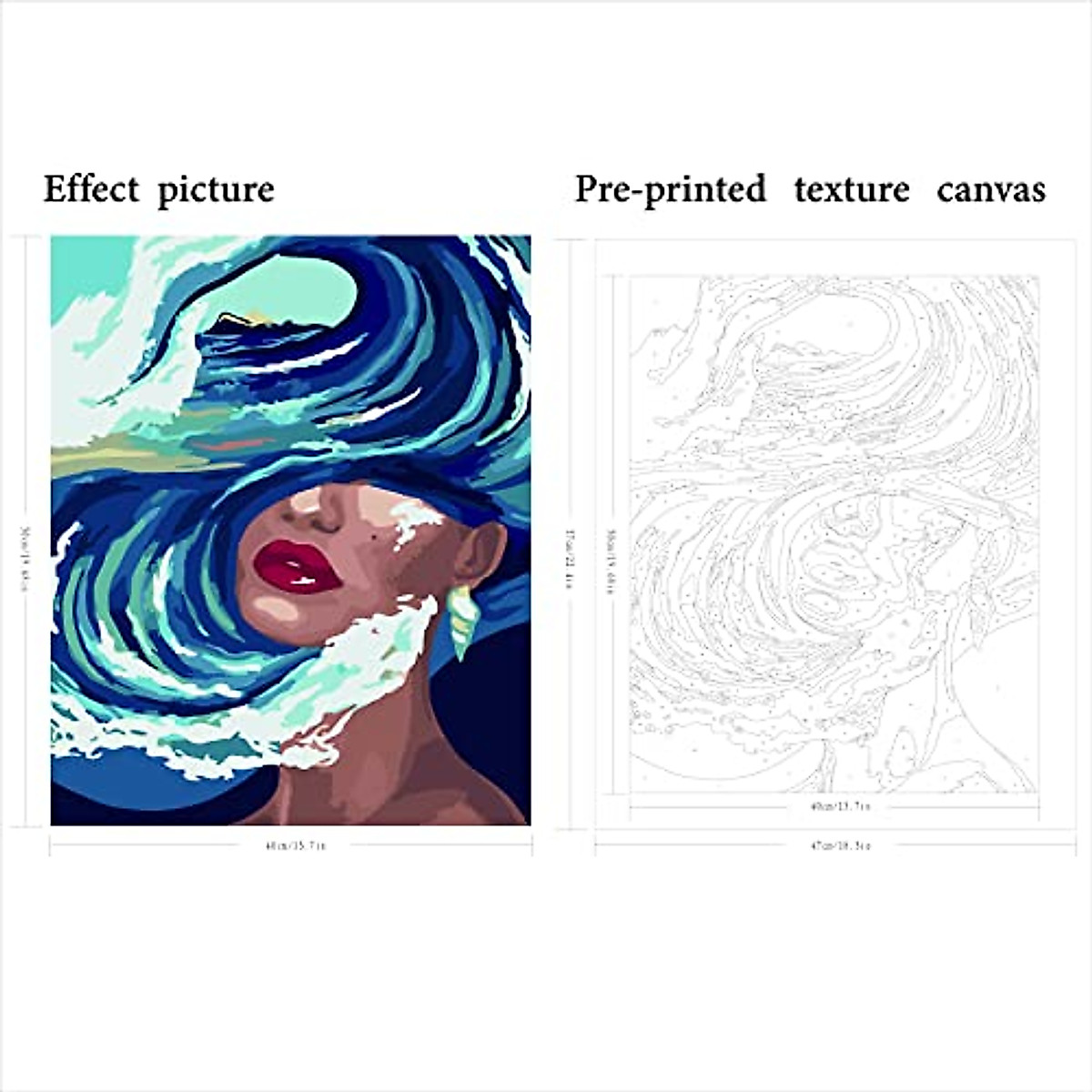 FILASLFT Girls Paint by Number for Adults,Sea Wave Paint by Numbers Beginner,Paint by Number for Kid,Home Fashion Style Interior Decoration Paint by Number,Size 16 * 20Inch.