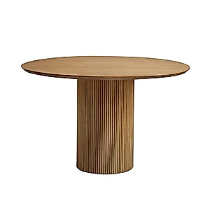 LAKIQ Modern Round Dining Table 35.5’’ Wide Pedestal Dining Room Table Contemporary Wooden Kitchen Dining Table for Small Space Small Apartment(Brown)