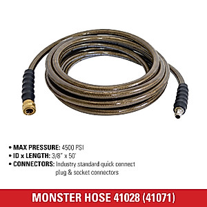 Simpson Cleaning 41028 Monster Series 4500 PSI Pressure Washer Hose, Cold Water Use, 3/8 Inch Inner Diameter, 50-Foot, Brown