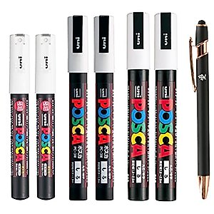 Uni Japan Posca Paint Marker Mitsubishi Poster Color White 6 Marking Pen PC-1M PC-3M PC-5M 2 of Each With Kanji LOVE Sticker