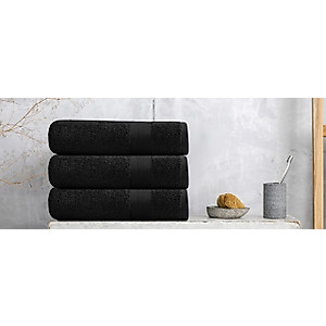 TEXCRAFT Premium Bath Towel Set, 24 x 46 Pack of 6 100% Cotton Terry Towels for Bathroom, Quick Dry, Highly Absorbent, Soft Feel, for Shower, Pool, Spa, Gym, Hand Towel for Daily Use - Black