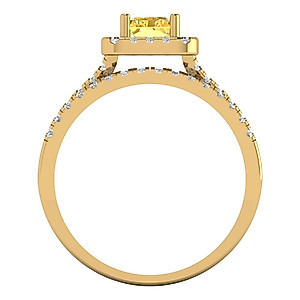 Clara Pucci 1.6ct Emerald Cut Halo Solitaire Yellow Simulated Diamond Engagement Promise Bridal Ring Band set 14k Yellow Gold 7.5