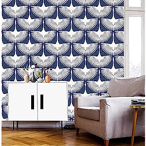 MOENMOAI Denim Blue Wallpaper Removable Self Adhesive Peel and Stick Wallpaper Contact Paper Waterproof Wallpaper for Cabinet Shelf Liner Wall Countertop Furniture Shelf Paper 17.71" x 196" DIY Decor