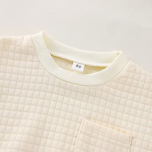 Baby Girl Boy Fall Clothes Quilted Sweatshirt Romper Solid Color Long Sleeve Onesie Shirt Cute Infant Winter Clothing (Cream,0-6 Months)